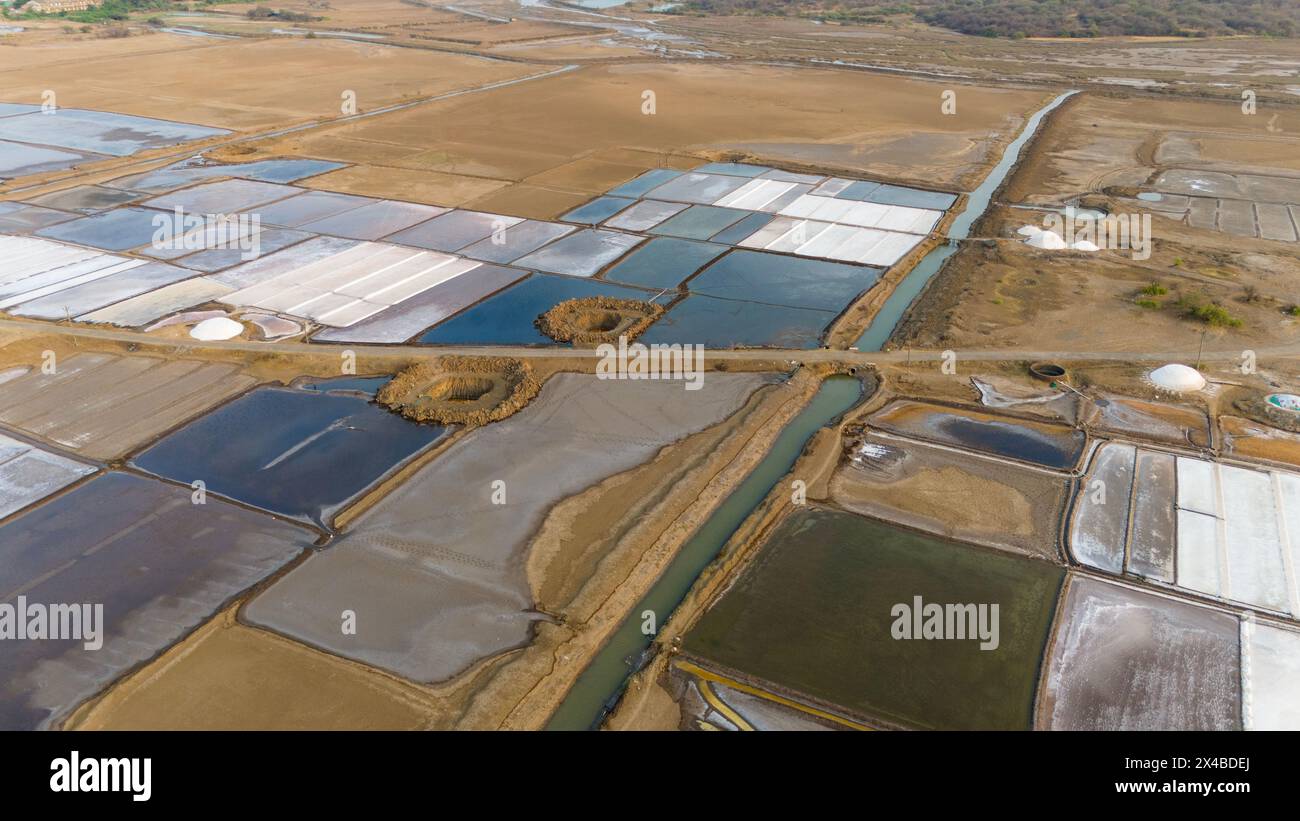 Aerial view of salt farm near sea at Valsad District,Gujarat India ...
