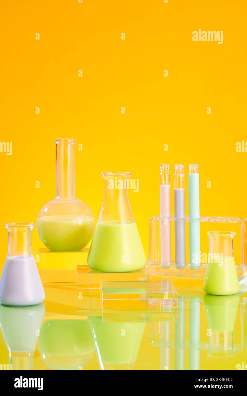 Minimal concept with laboratory glassware - erlenmeyer flasks, boiling ...
