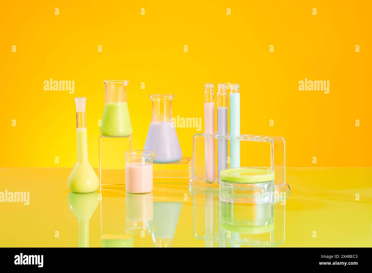 Vertical frame with lab equipments - erlenmeyer flasks, beaker, test ...