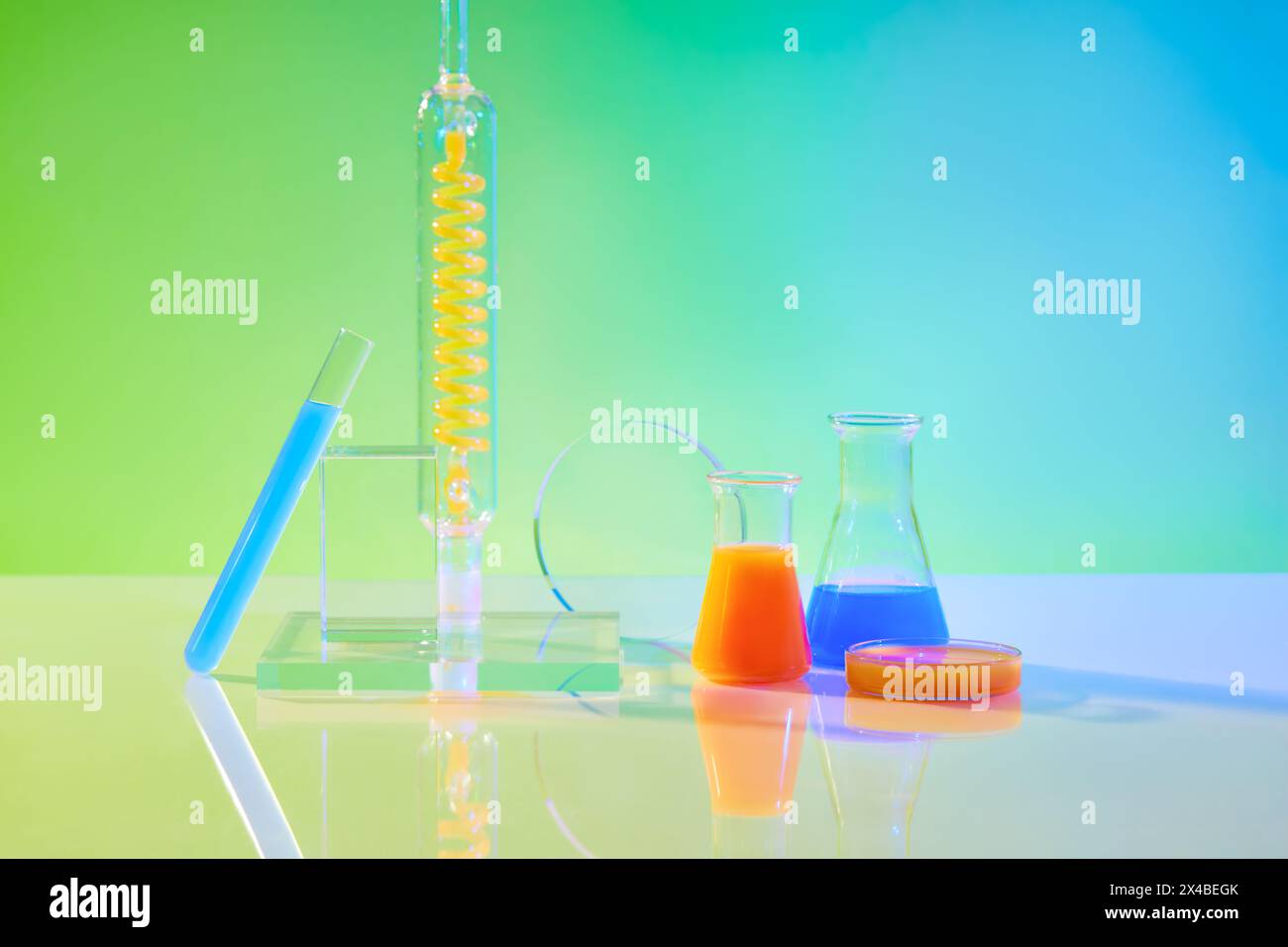 Scientific research concept with lab equipments - erlenmeyer flasks ...