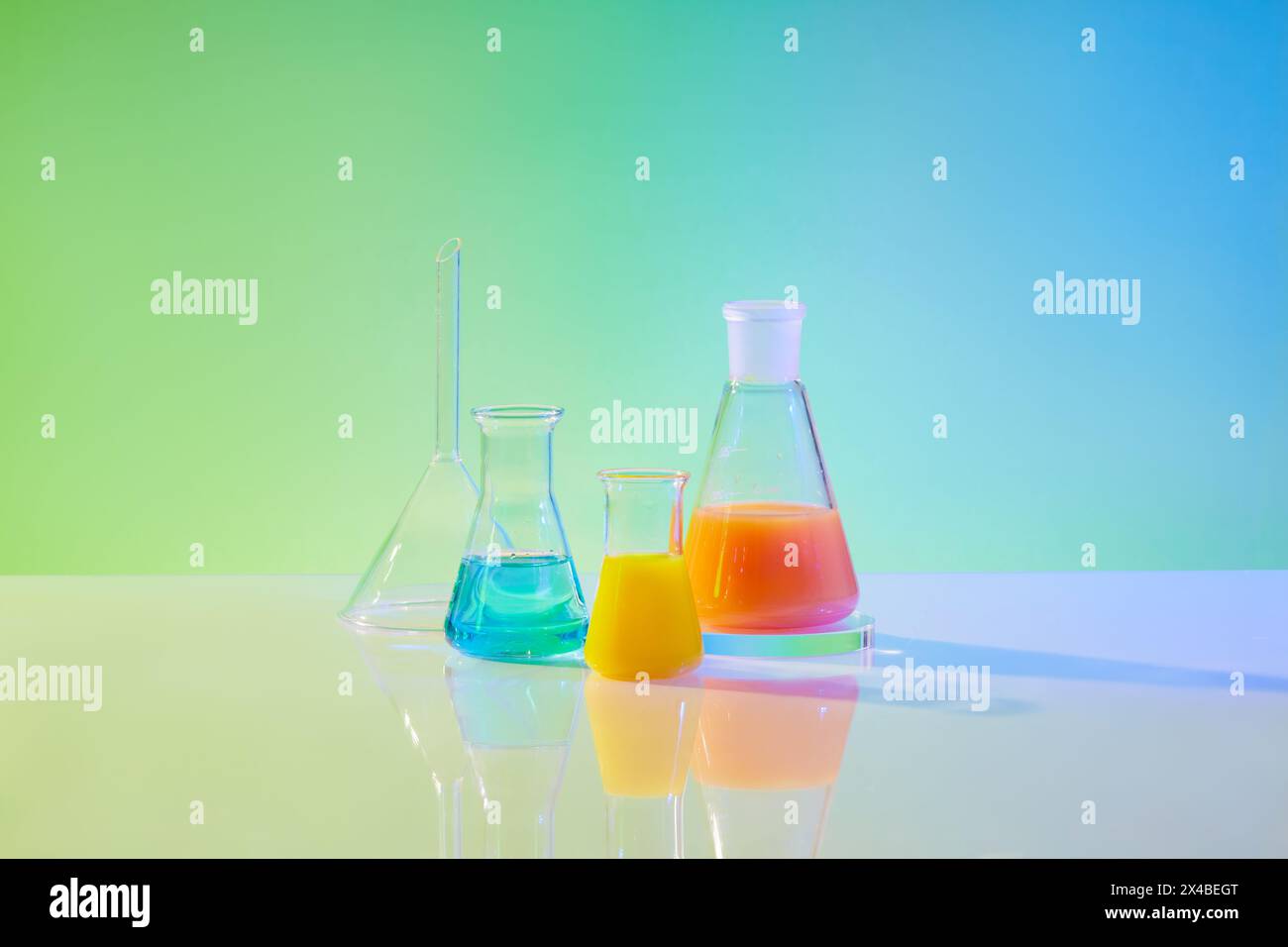 Front view of laboratory equipments - different size of erlenmeyer ...