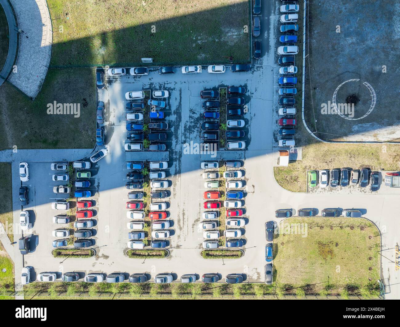 Open air big parking for residents of the area, top aerial view from ...