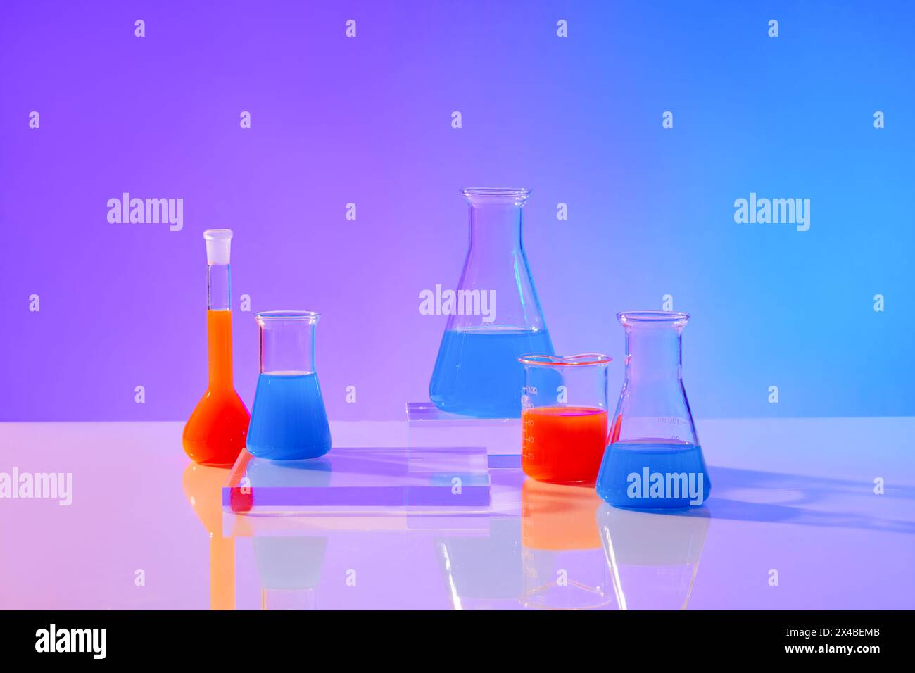Science and medical background with transparent podium, laboratory ...