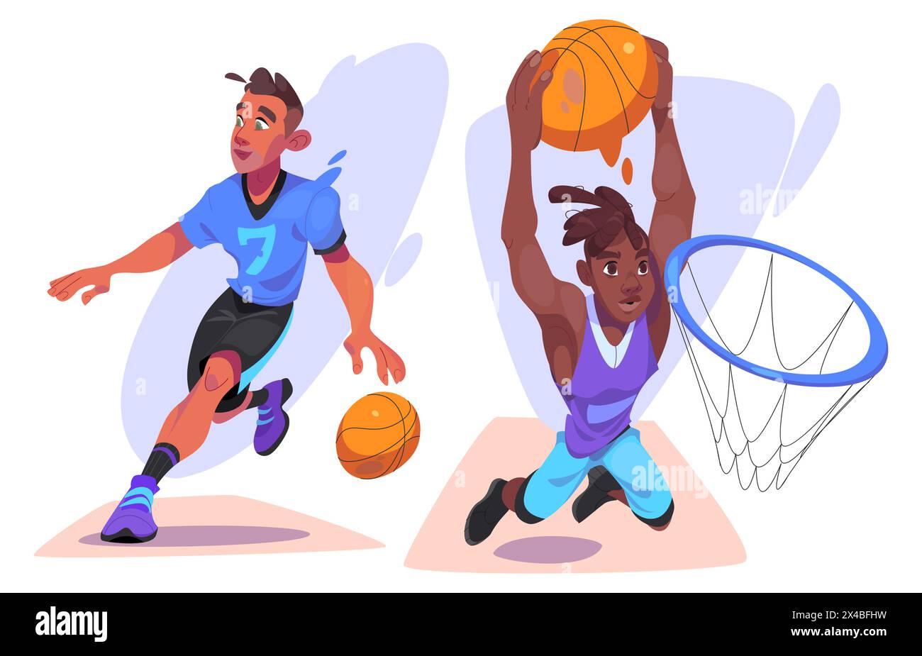 Basketball player sport illustration. Black afro boy shot ball in ...