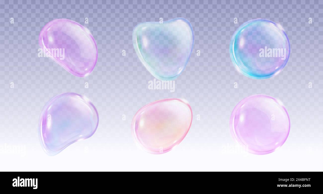 Color soap bubbles set isolated on transparent background. Vector ...