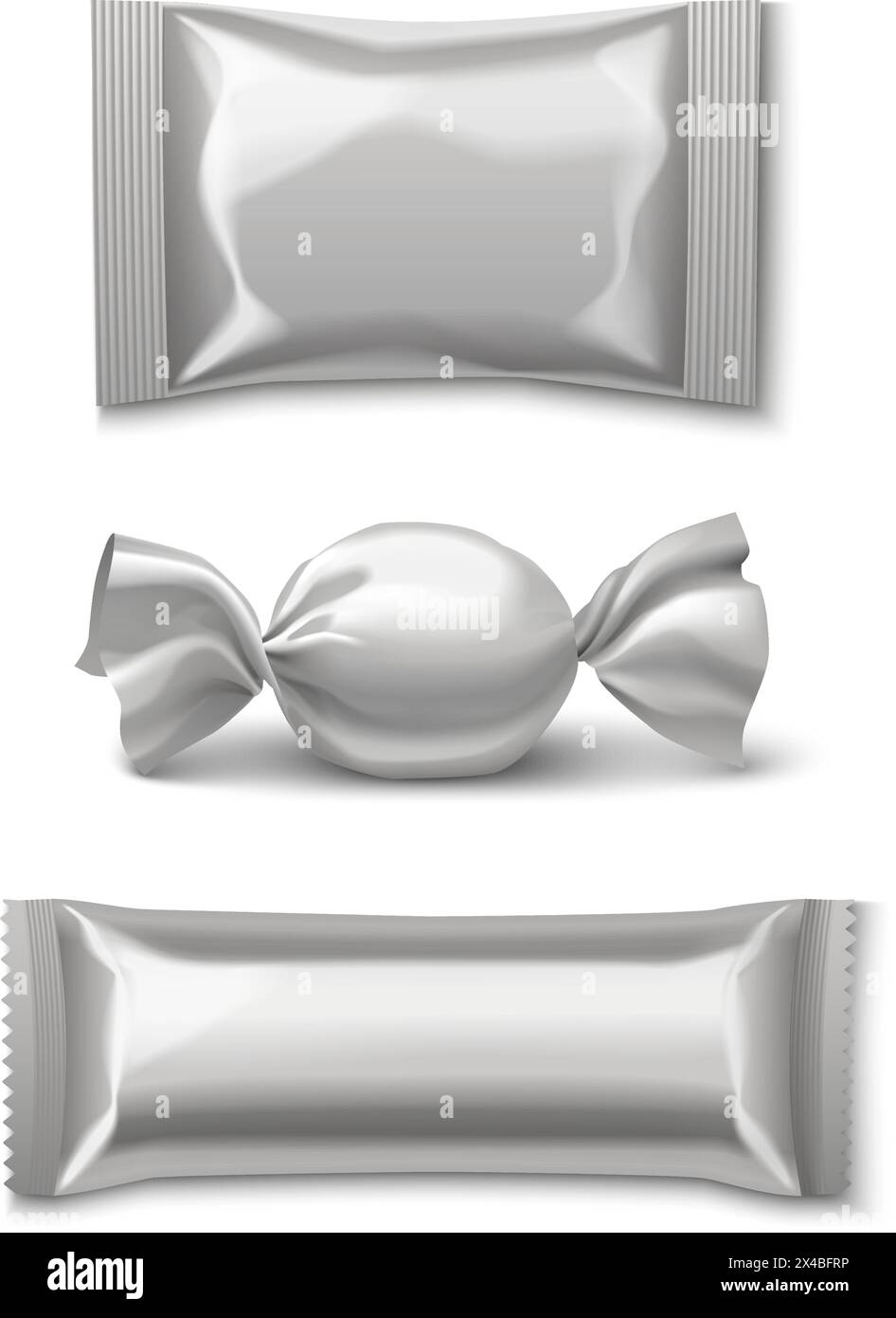 Candy foil package mockup. Realistic 3d vector illustration set of ...