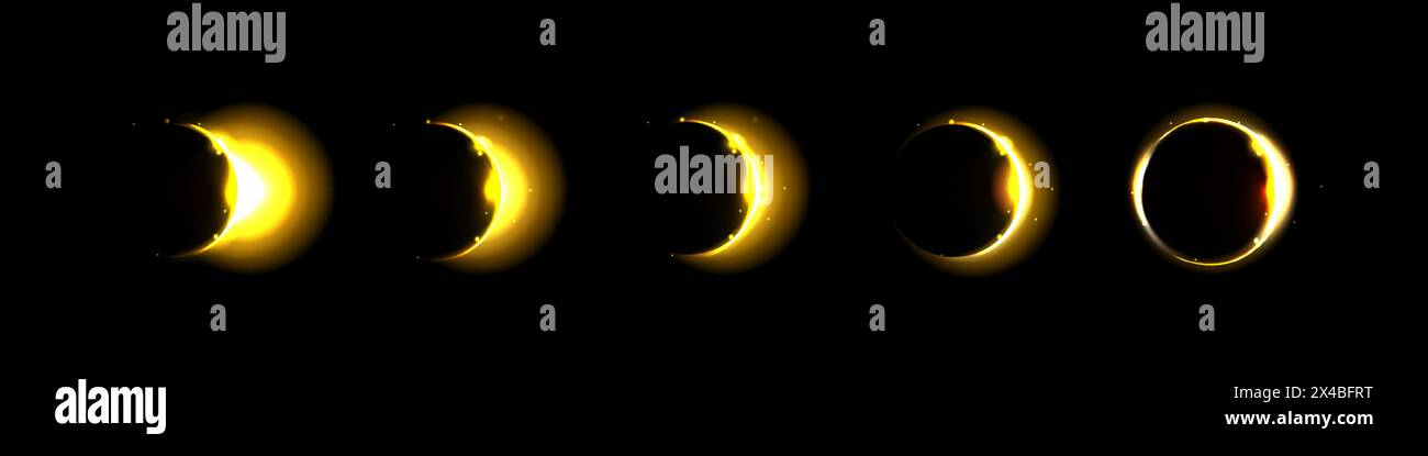 Total and partial solar eclipse. Lunar phase light vector. Isolated planet ring in space with ...