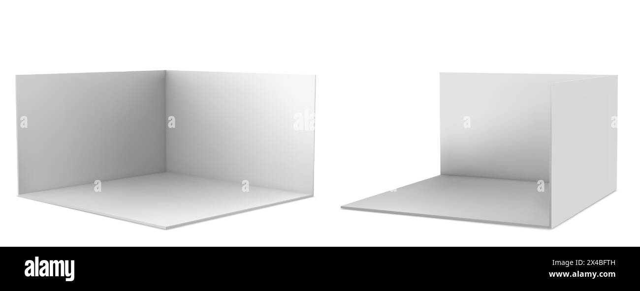 3d white booth stand room with wall for trade event mockup. Empty ...