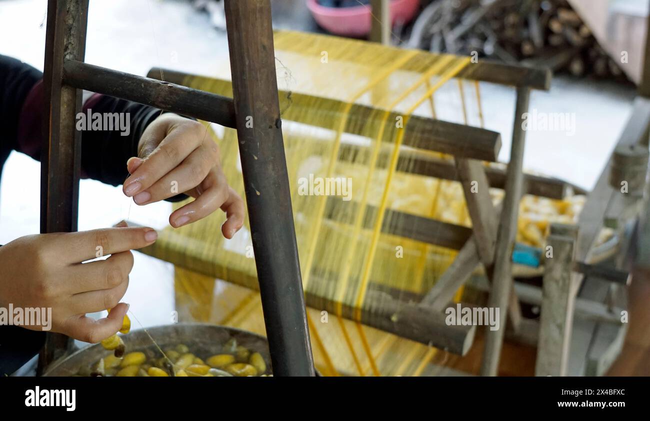 silk manufacture on silk island in phnom penh Stock Photo - Alamy