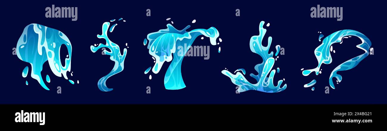 Set of water wave splashes isolated on background. Vector cartoon ...