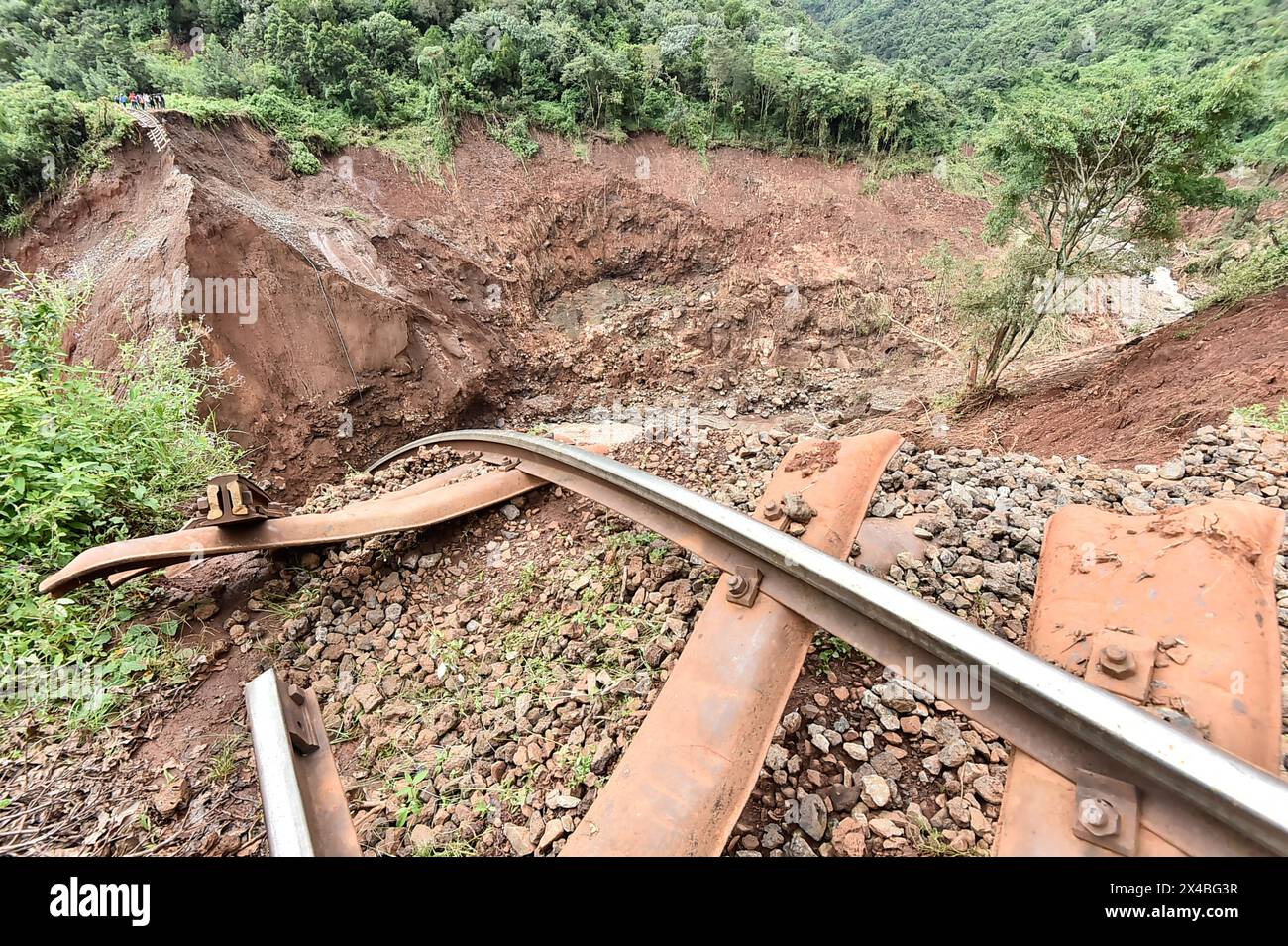 Kiambu, Kenya. 01st May, 2024. A view of the destroyed railway line ...