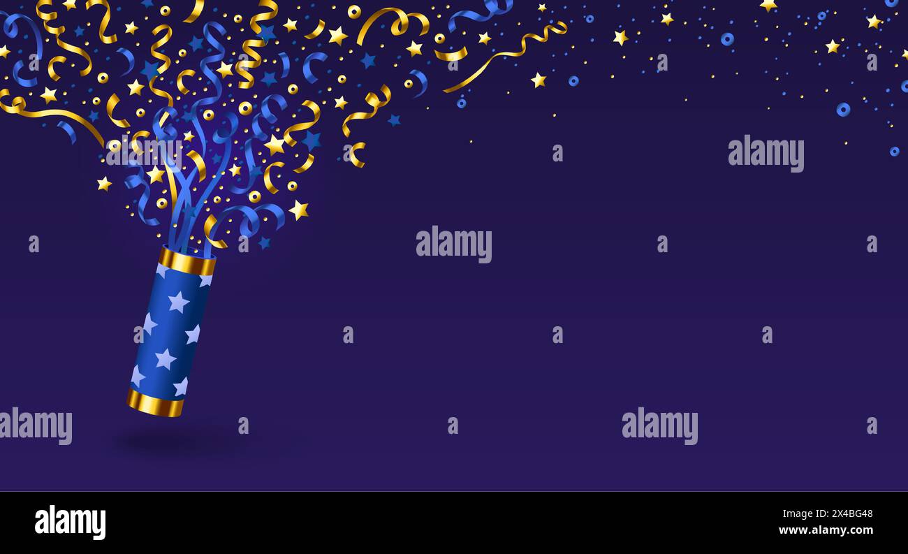Holiday background with party popper and empty space for text ...