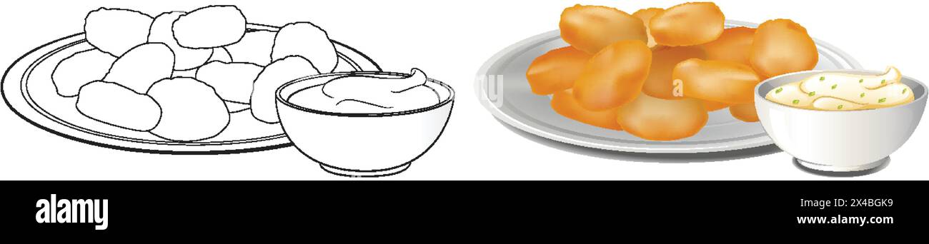 Vector illustration of fried snacks and sauce bowls Stock Vector Image ...