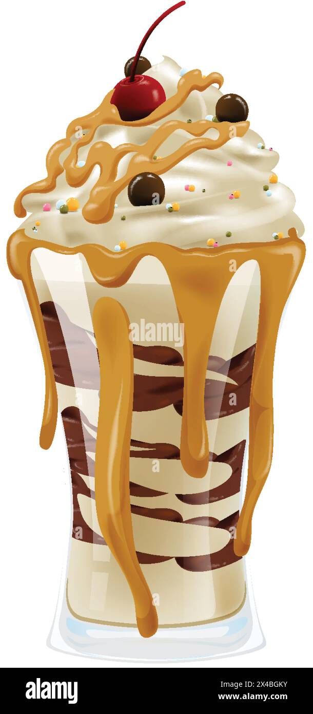Vector illustration of a caramel sundae with cherry Stock Vector Image ...