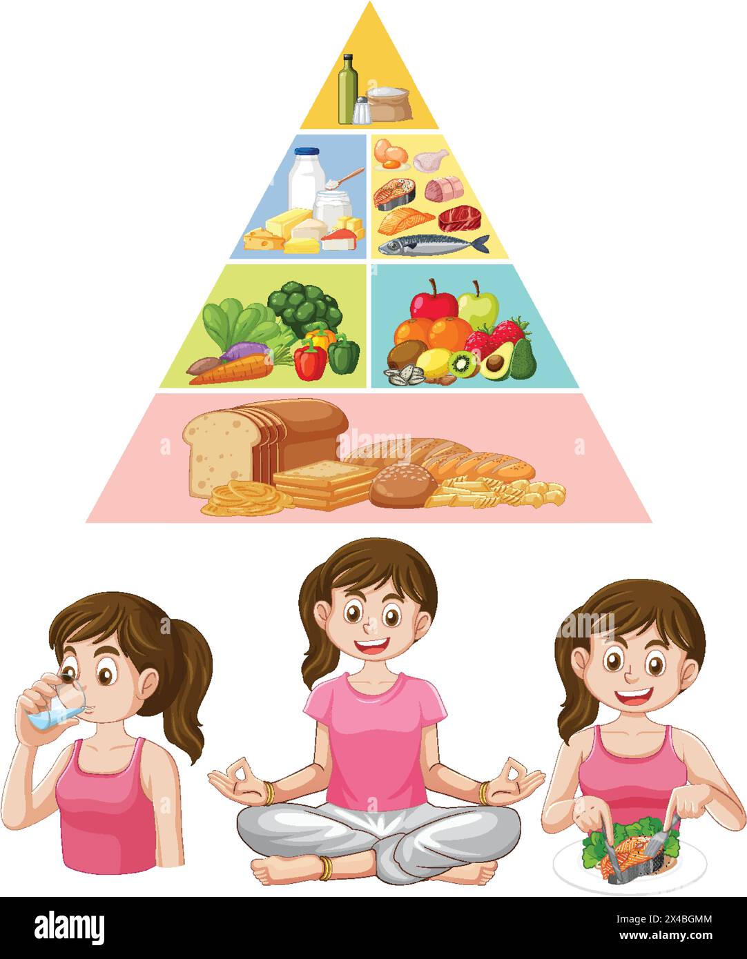 Illustration of food pyramid and healthy activities Stock Vector Image ...