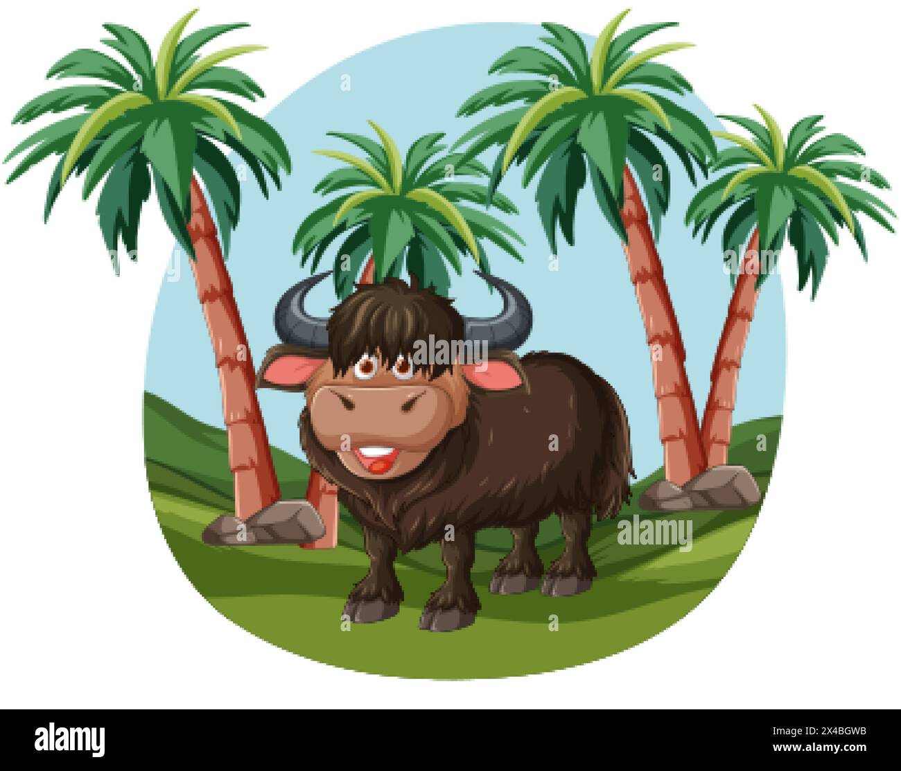 Cartoon buffalo smiling among palm trees Stock Vector Image & Art - Alamy