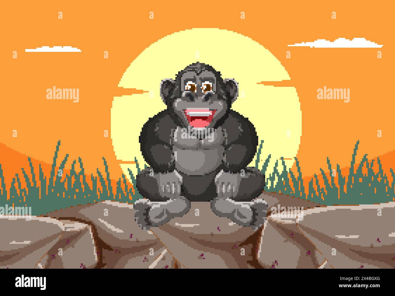 Cartoon gorilla smiling during a beautiful sunset Stock Vector Image ...