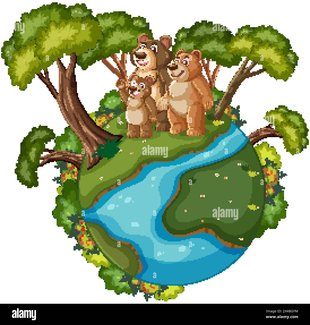 Three cartoon bears standing on a small planet Stock Vector Image & Art ...