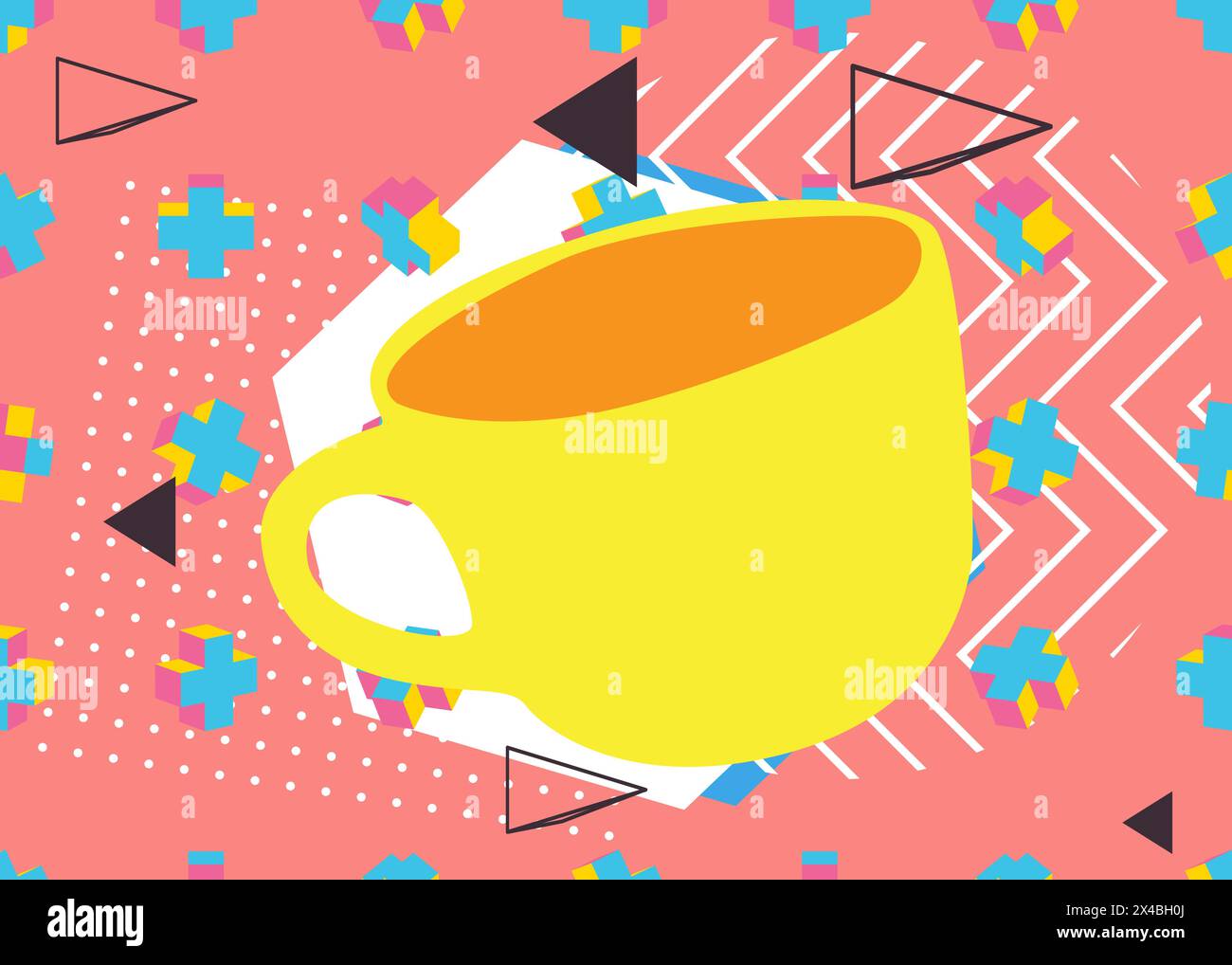 Coffee cup geometrical graphic retro theme background. Minimal ...