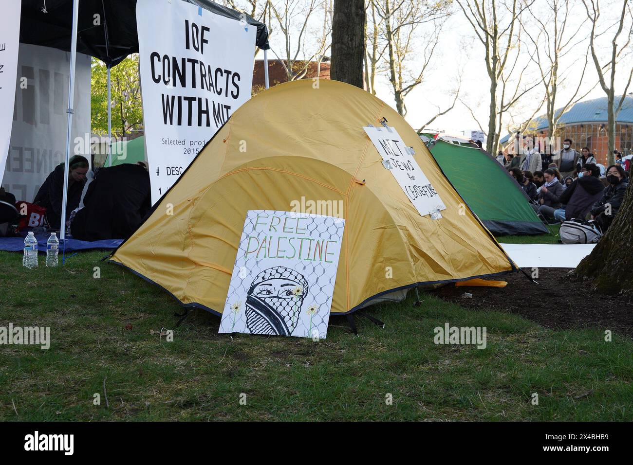 Newly erected tents stand at MIT's second encampment, which sits closer ...