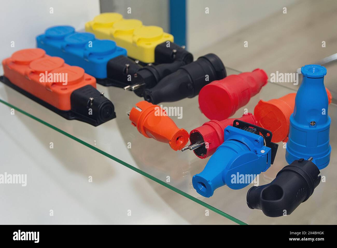 Electrical outlets, Ssckets, displayed in the shop. Industrial Stock ...
