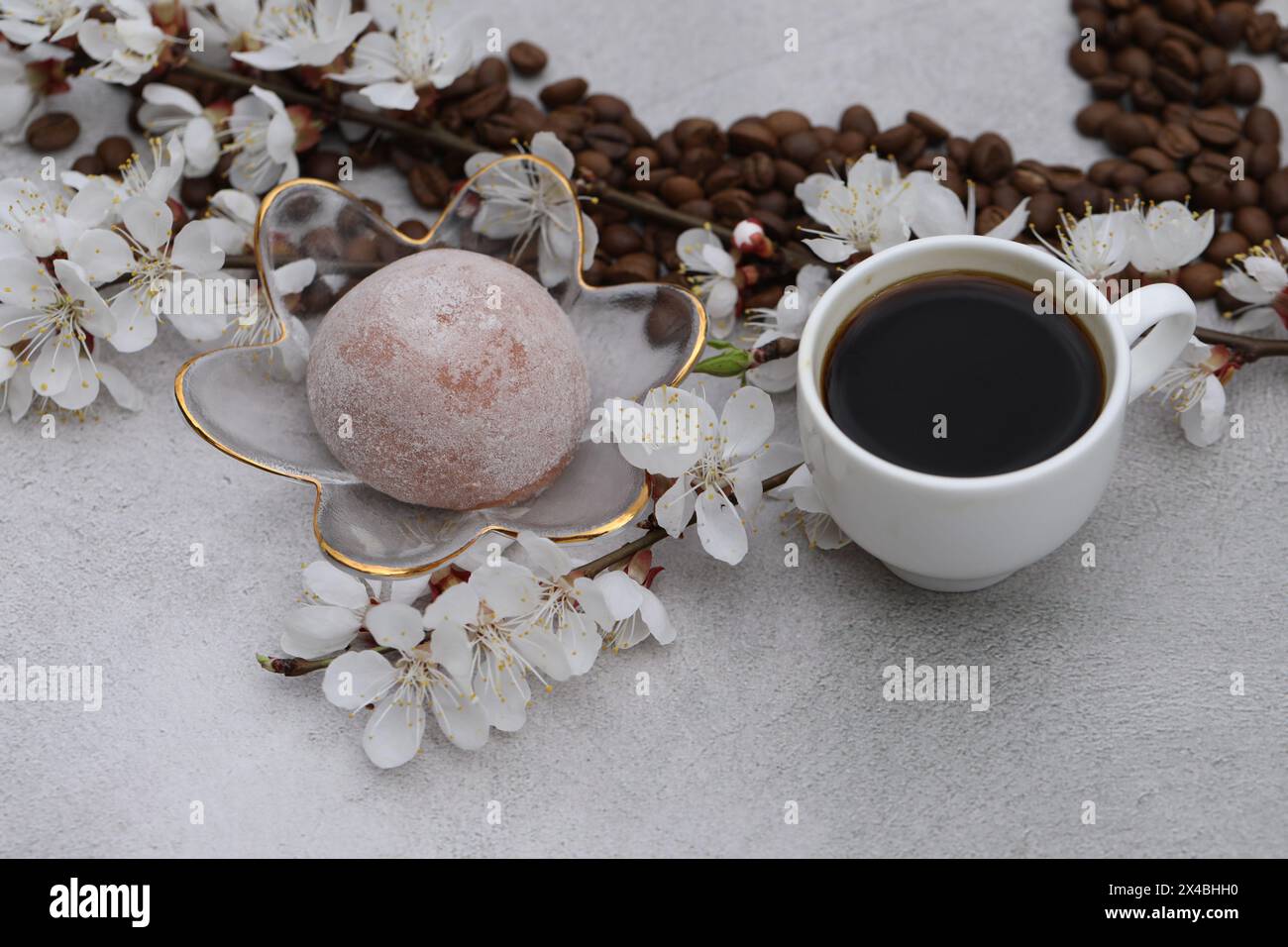 Cup of hot coffee with japanese sweets daifuku mochi Stock Photo - Alamy