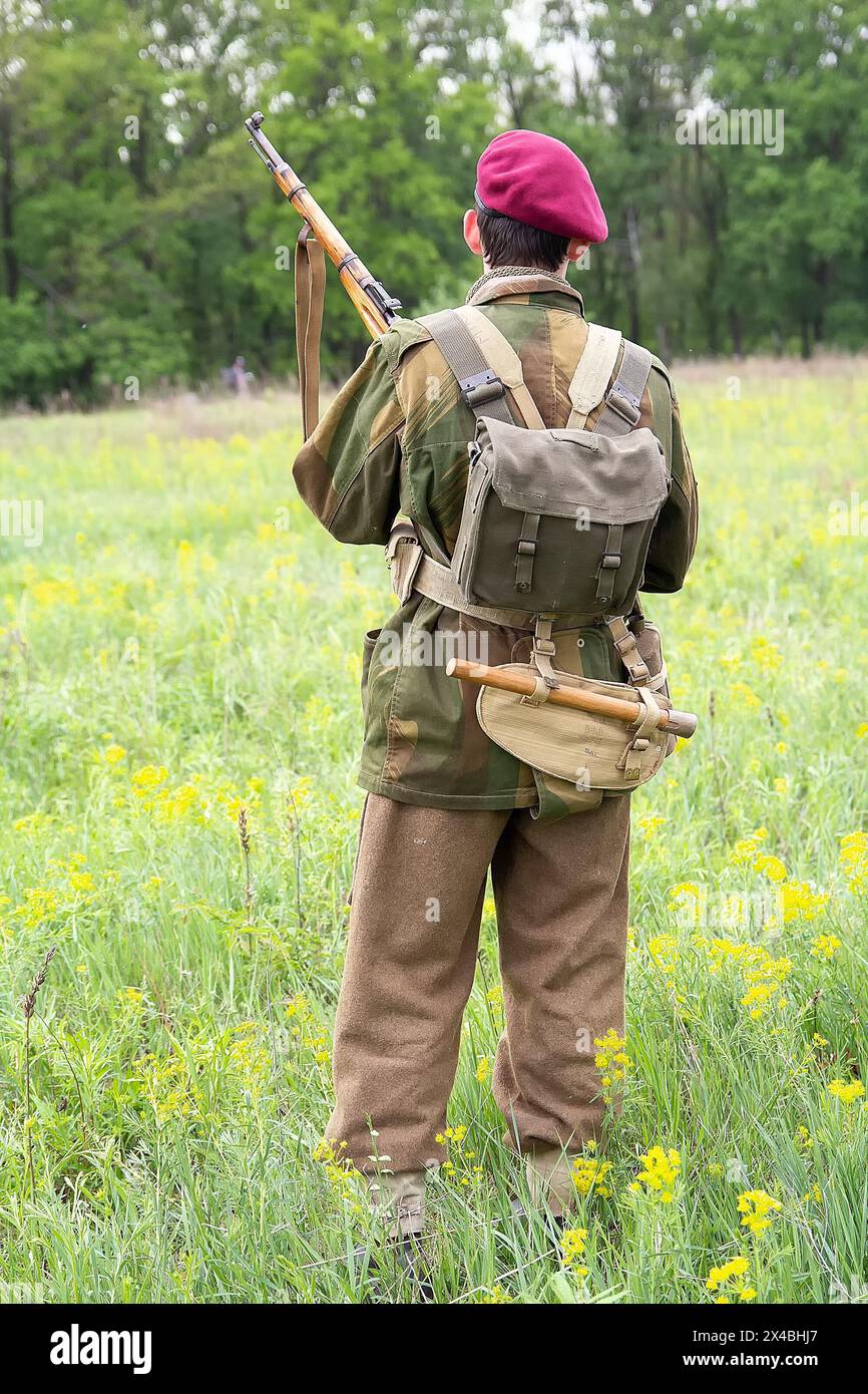 British paratrooper during World War II with a rifle. Historical ...