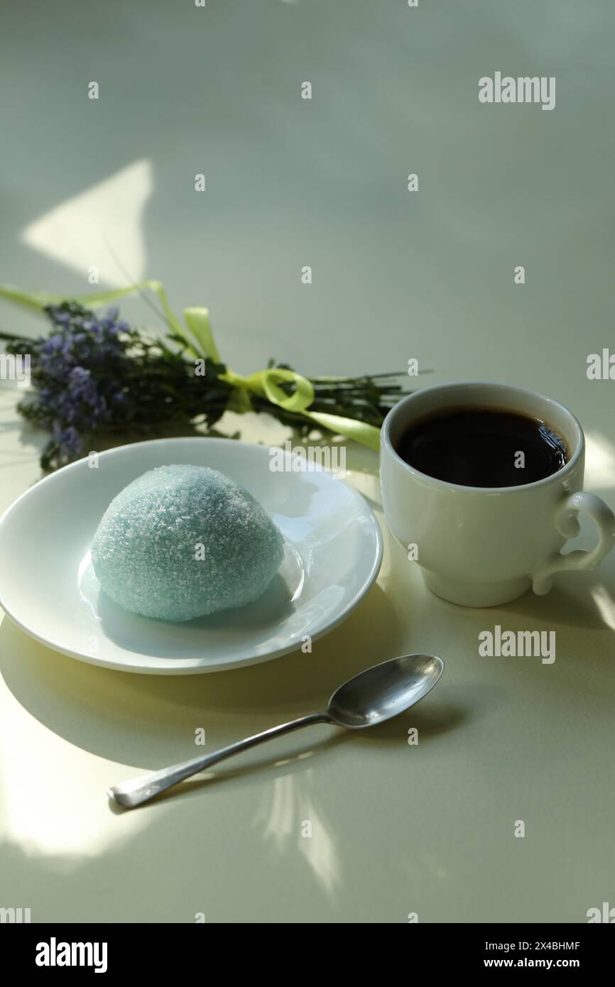Cup of hot coffee with japanese sweets daifuku mochi Stock Photo - Alamy