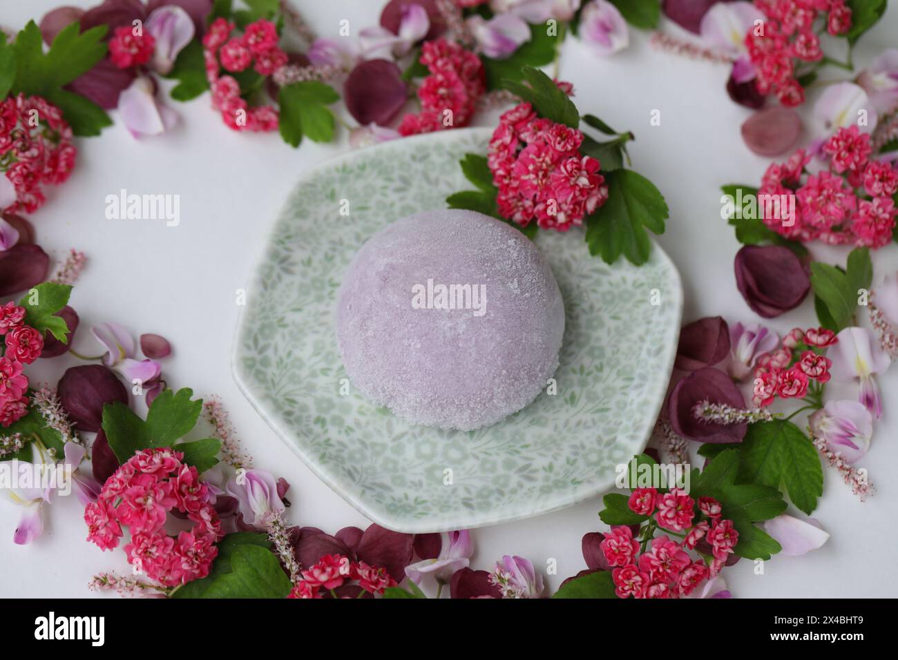 Colorful japanese daifuku mochi sweets with flower decoration Stock ...