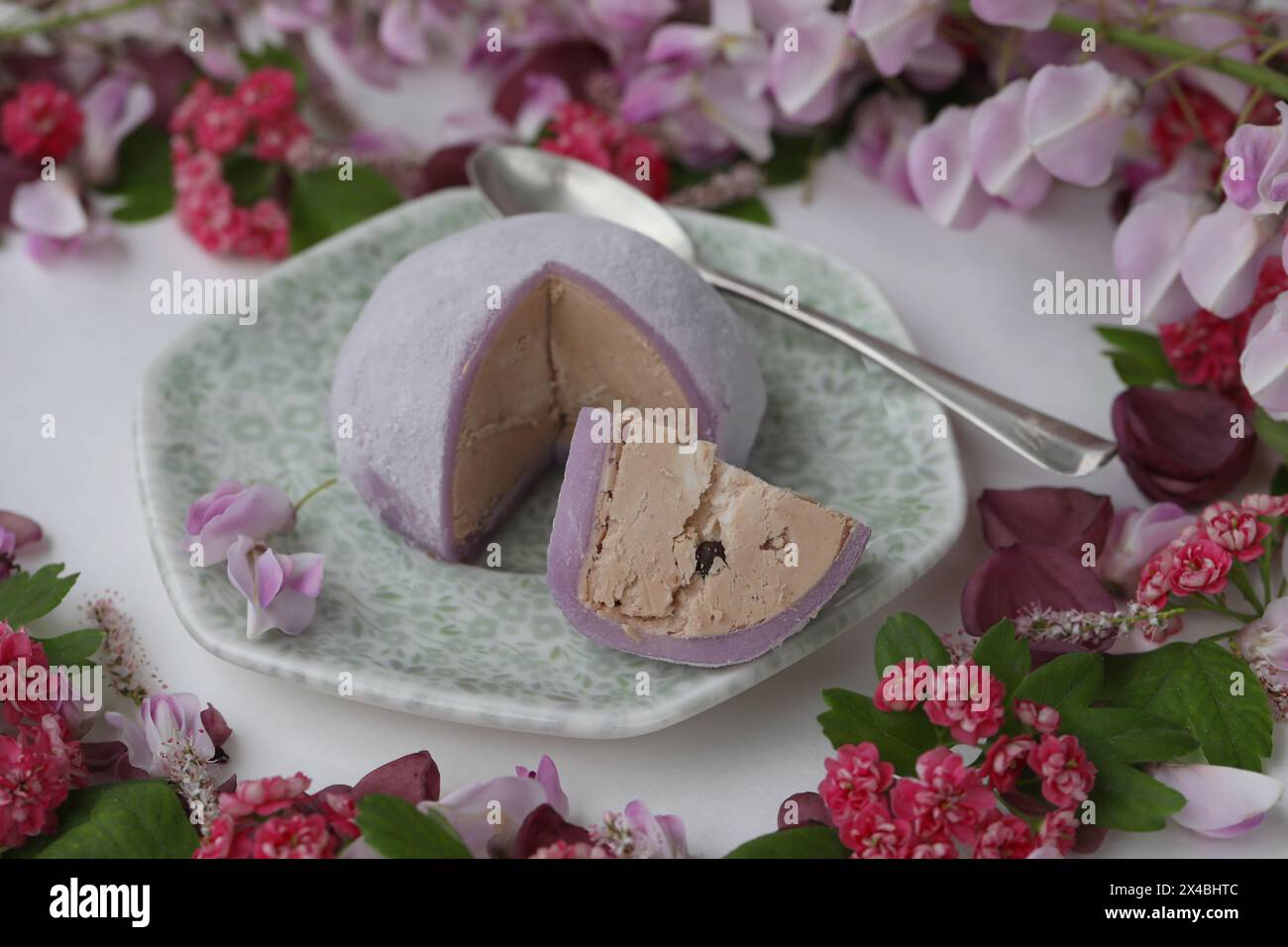 Colorful japanese daifuku mochi sweets with flower decoration Stock ...