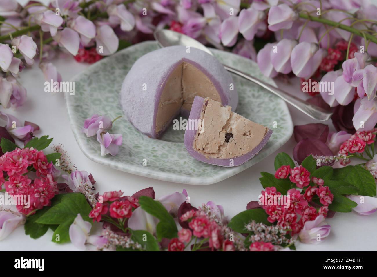 Colorful japanese daifuku mochi sweets with flower decoration Stock ...