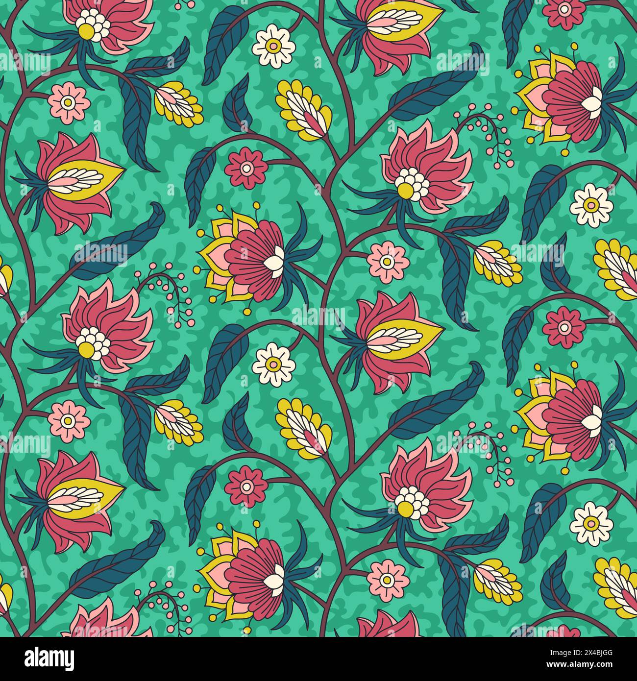 Floral seamless pattern with indian trailing flowers motifs Stock ...