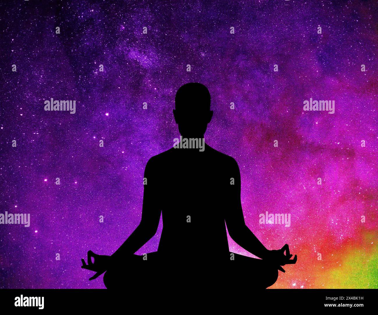 Yoga and Meditation with cosmic Background Stock Photo - Alamy