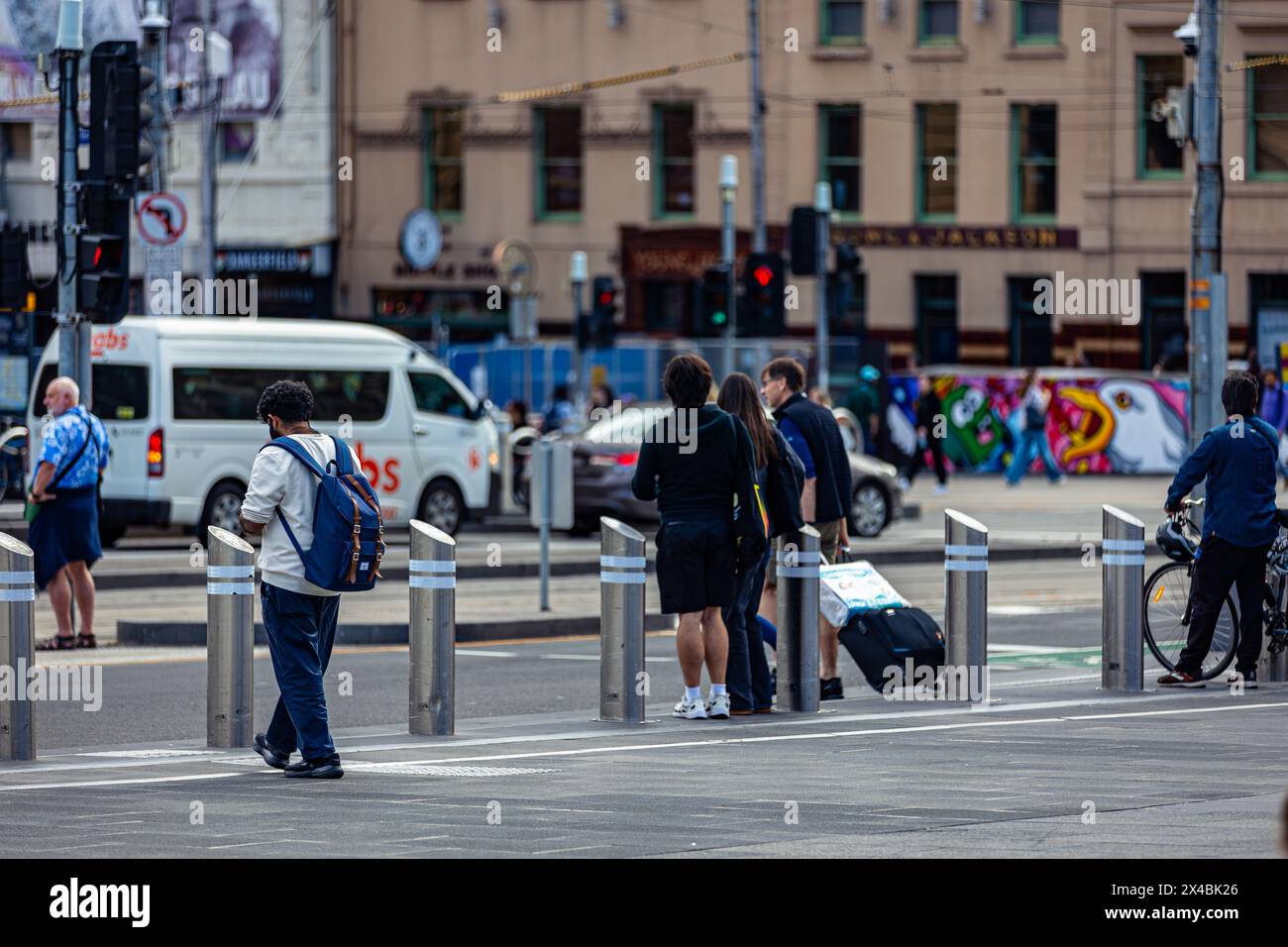 MELBOURNE, AUSTRALIA - APRIL 12, 2024: Street Life near Flinders Street ...