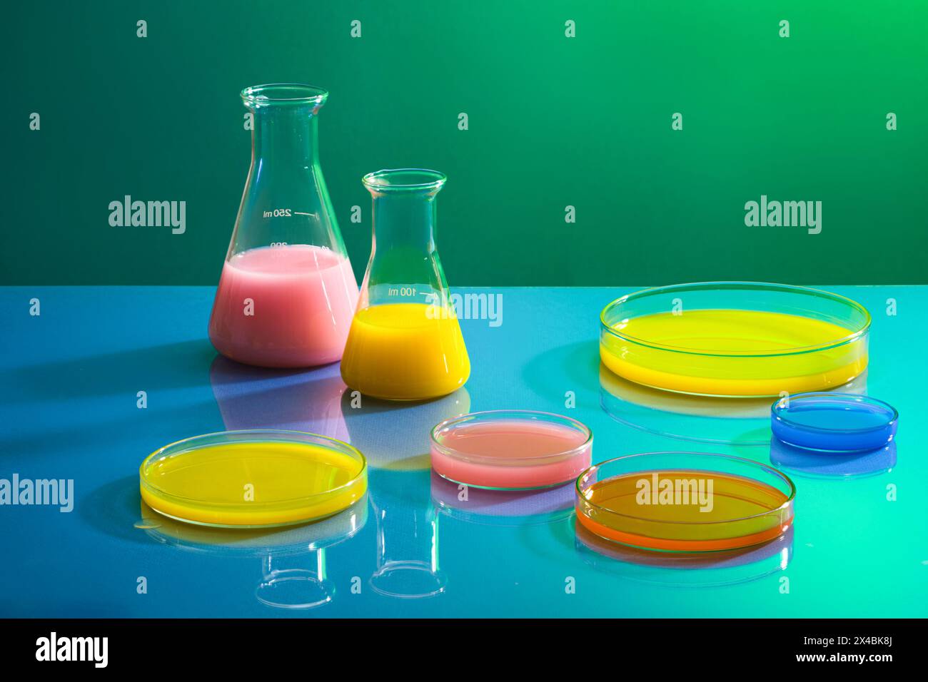 Minimal concept with lab equipments decorated: erlenmeyer flasks and ...