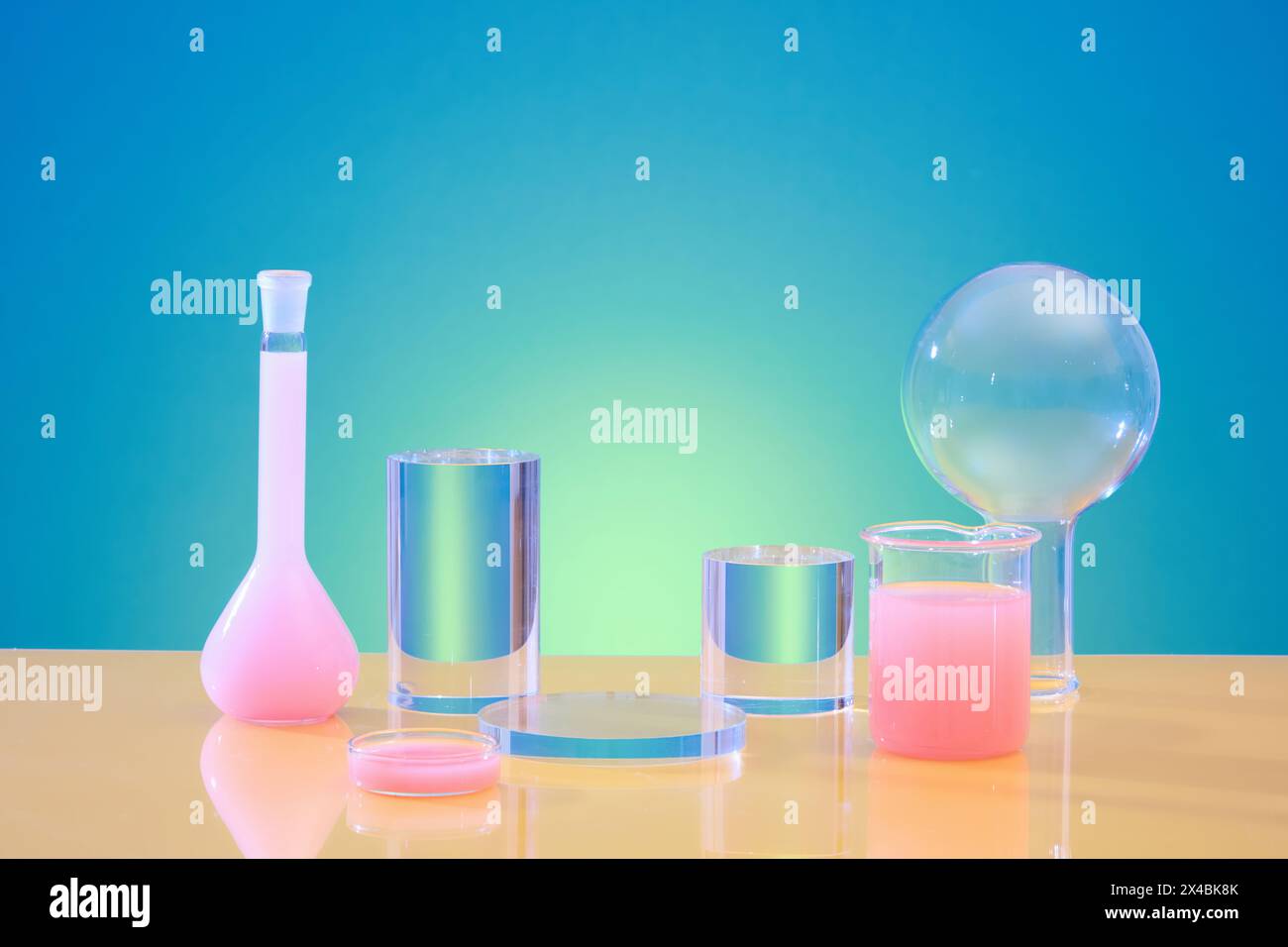 Research and development cosmetics concept. Lab equipments filled with ...