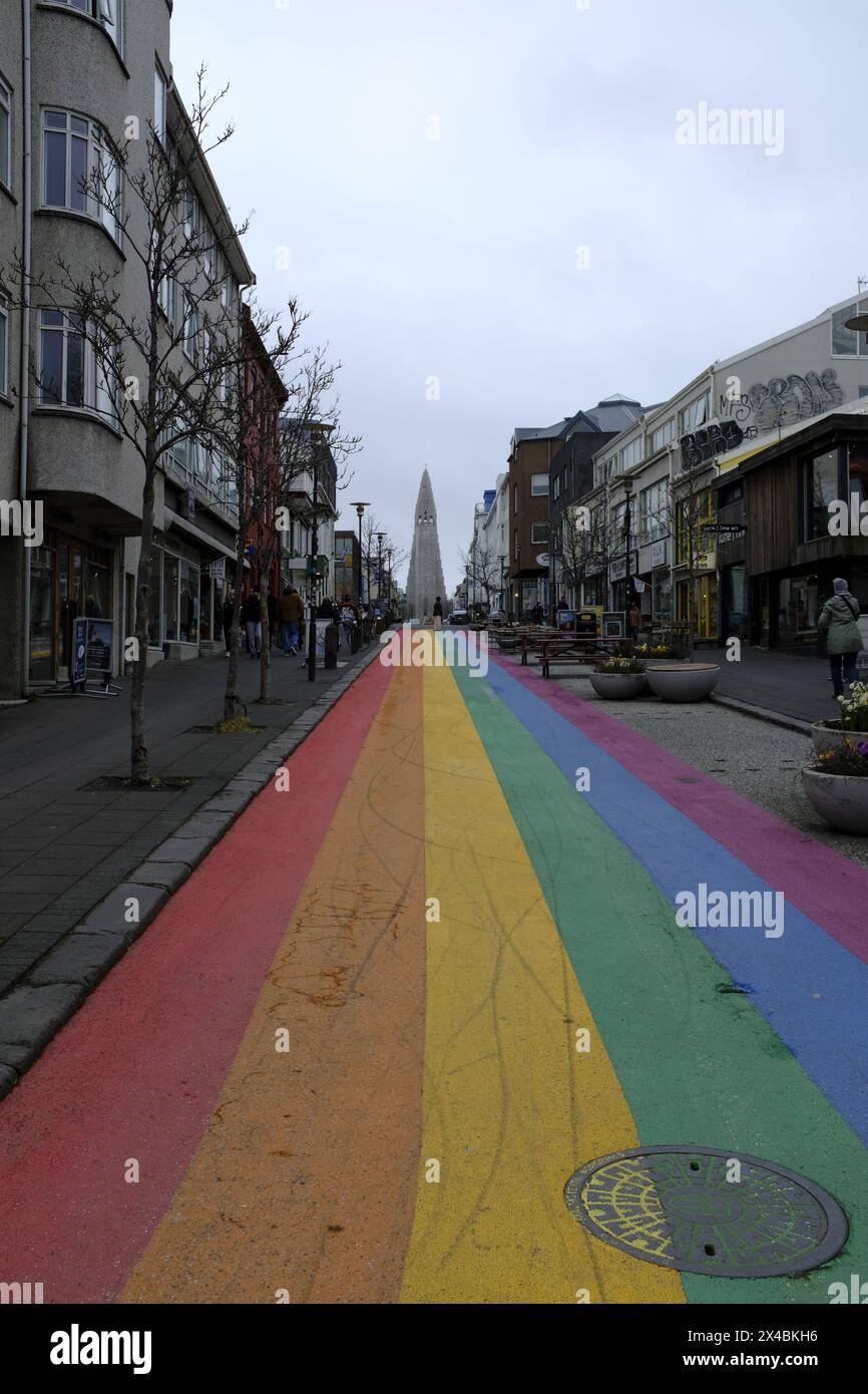 Skolavoerdustigur Street, the rainbow street in Reykjavík, Iceland ...