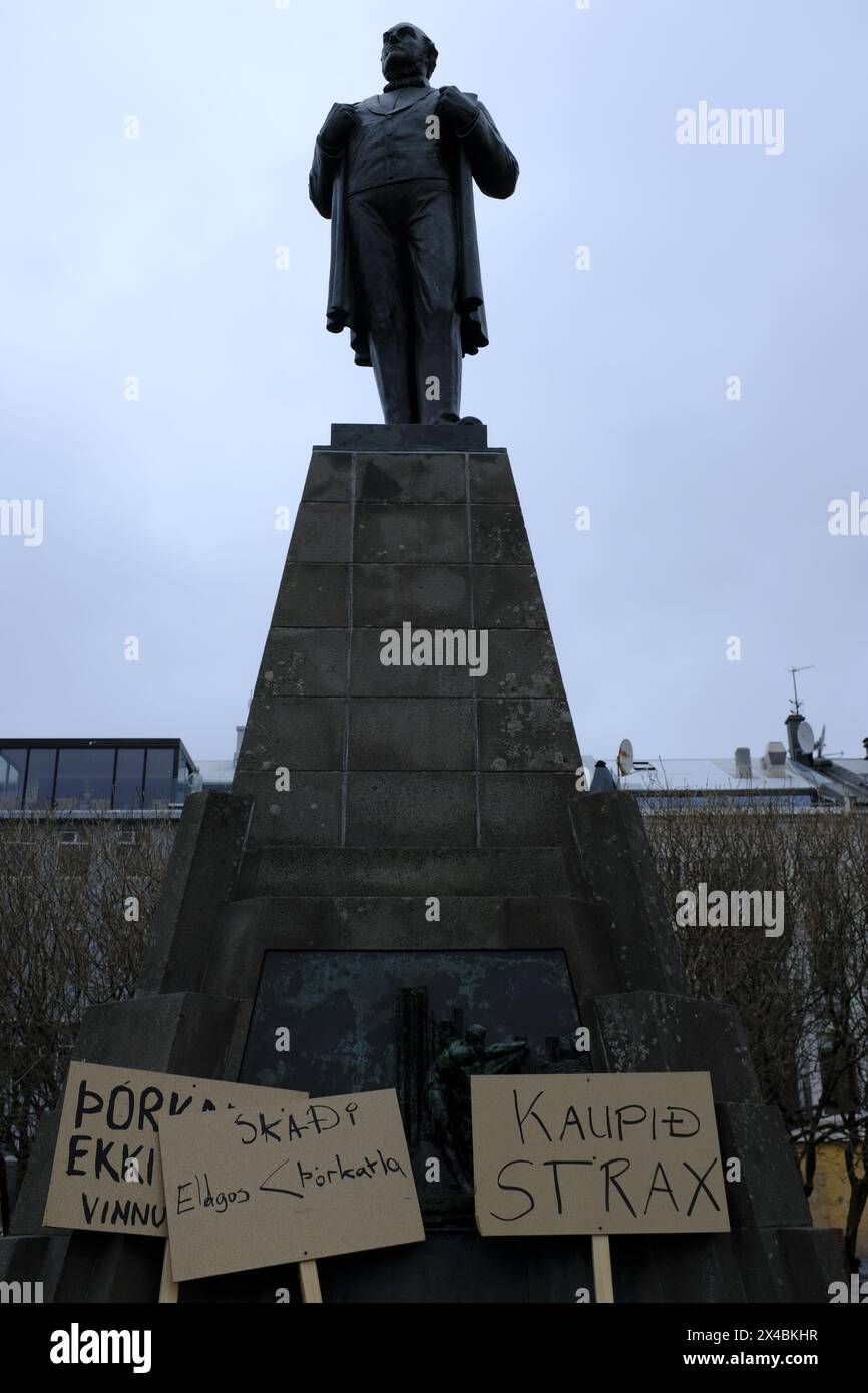 Jon Sigurdsson Forseti statue in front of the Parliament House. He was ...