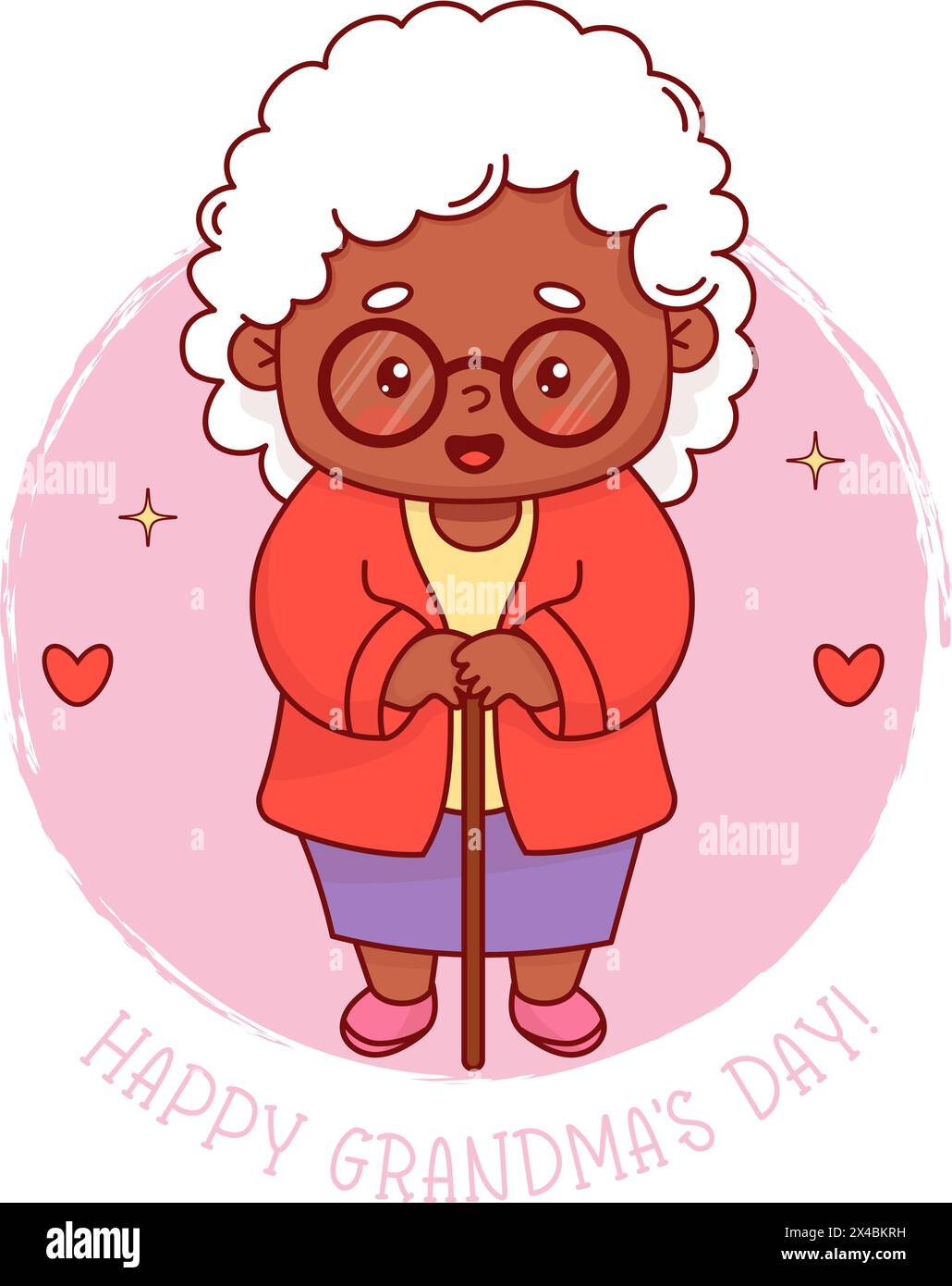 Cute black ethnic elderly woman grandmother. Card Happy grandma's day ...