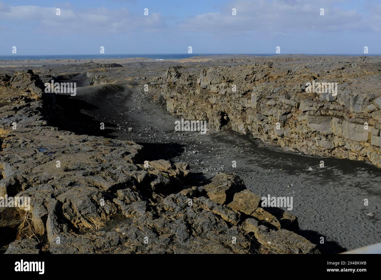 view from the bridge between Europe and America continents in Reykjanes ...