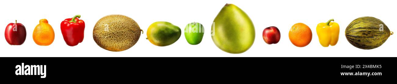 Group of fruits isolated on white background like mango. melon, apple ...