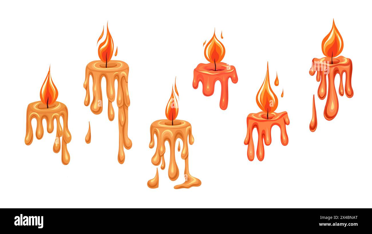 Vector set of flowing paraffin candles with fire isolated from ...