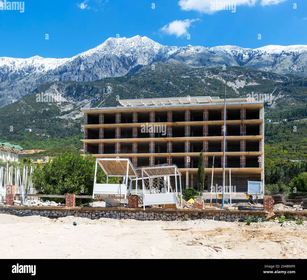 Tourist development construction building work view from Drymades beach ...