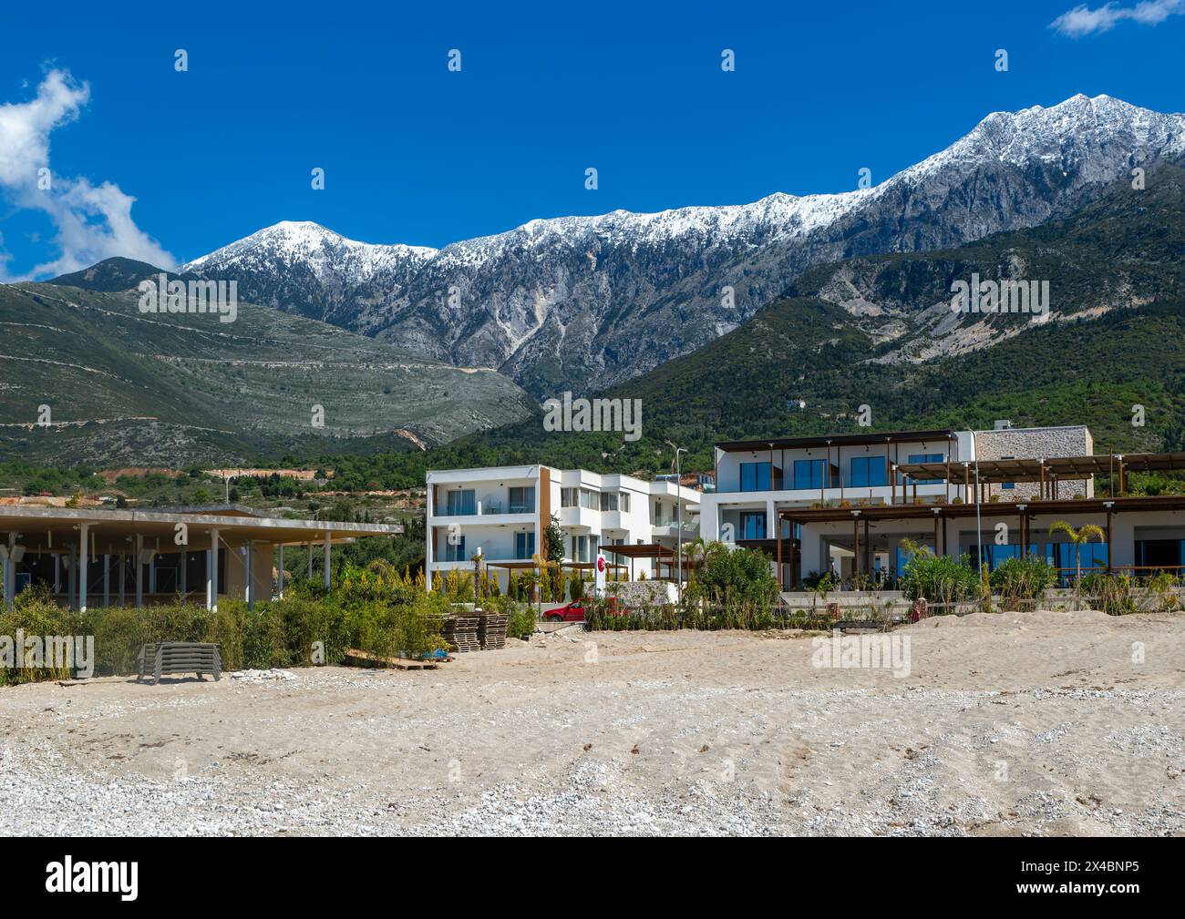 Tourist development construction building work view from Drymades beach ...
