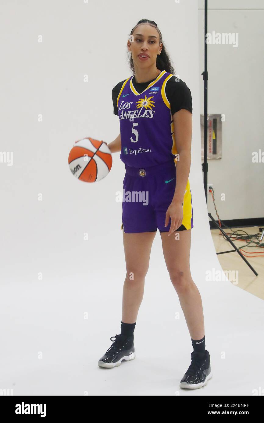 LA Sparks forward Dearica Hamby (5) poses during media day, Tuesday ...