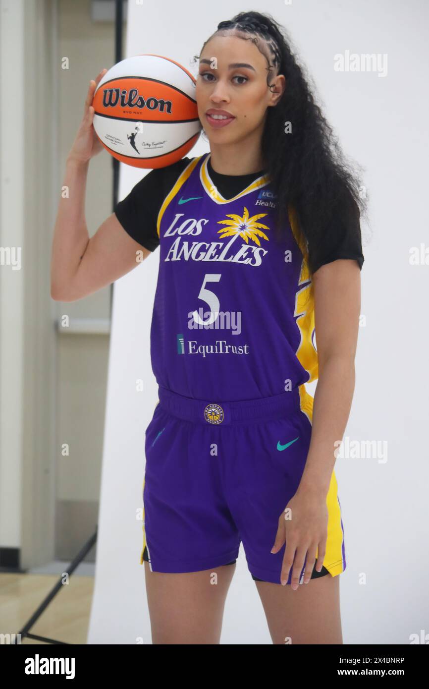 LA Sparks forward Dearica Hamby (5) poses during media day, Tuesday ...