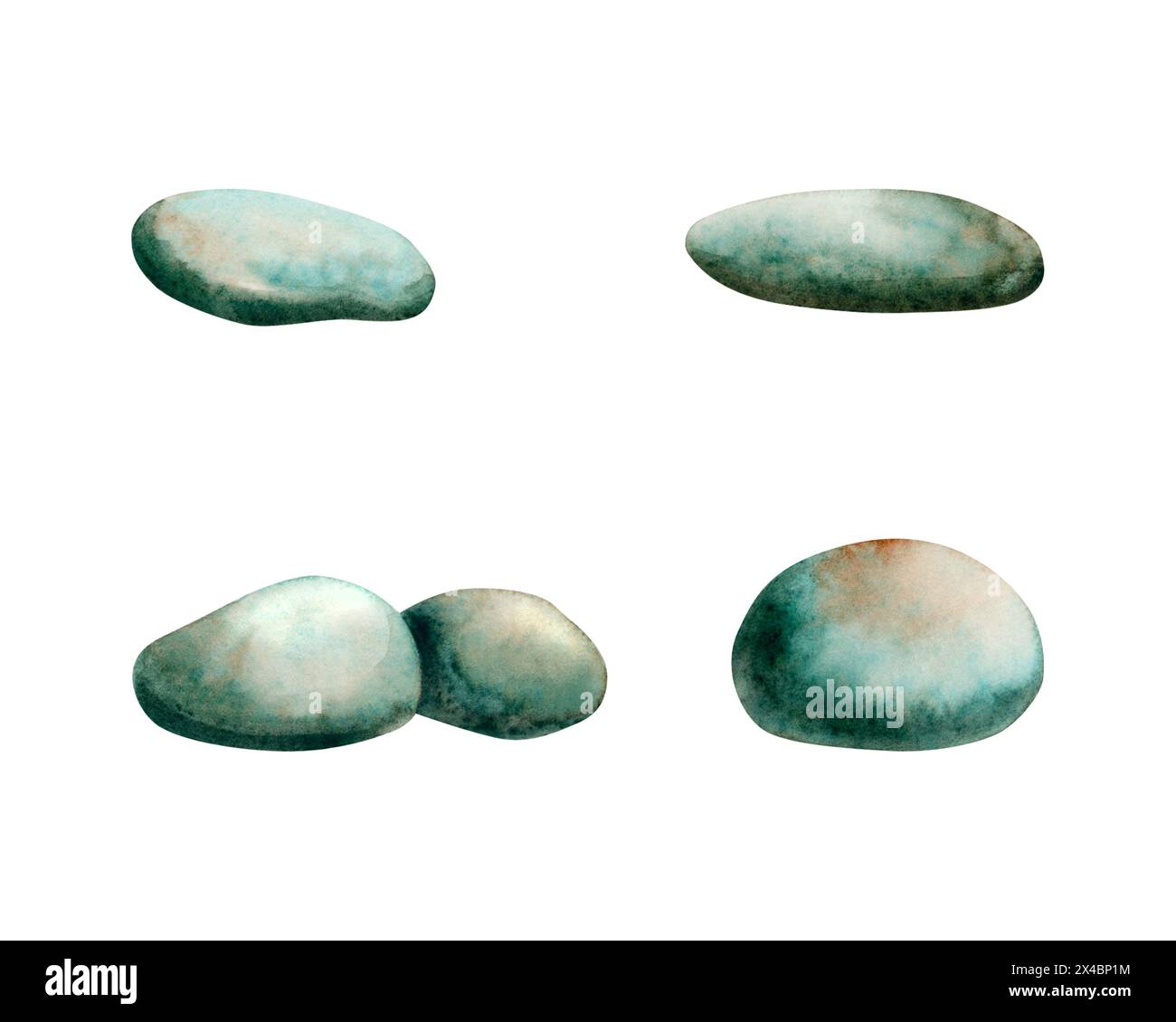 Underwater sea stones watercolor illustration set. Hand drawn pebbles ...