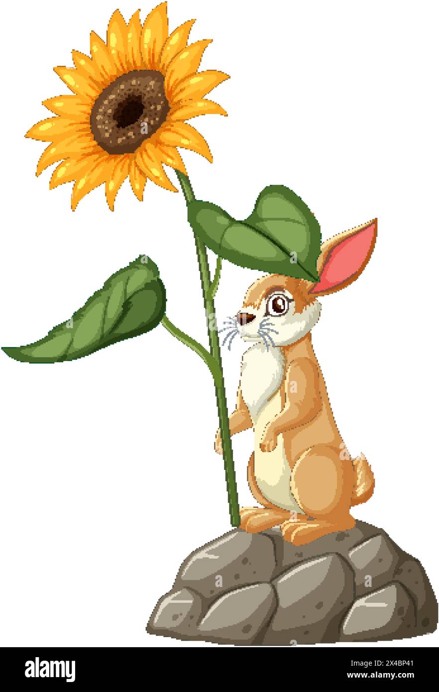 Illustration of a rabbit gazing at a large sunflower Stock Vector Image ...