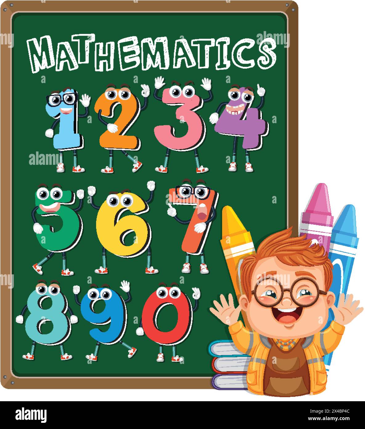 Cartoon boy with animated numbers on chalkboard Stock Vector Image ...