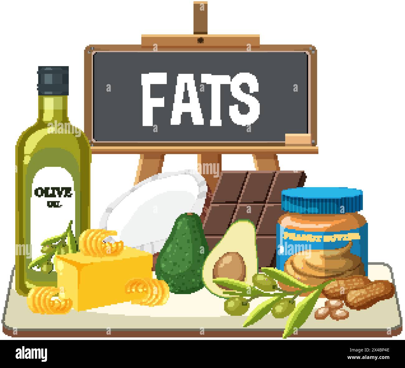 Illustration of healthy fats including oils and nuts Stock Vector Image ...
